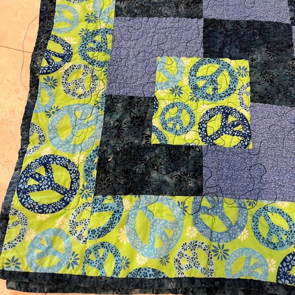 Bedding | Green Blue Tie Dye Fabric Quilt With Peace Signs | Poshmark